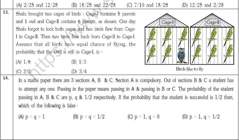 JEE Mathematics Probability MCQs Set B with Answers
